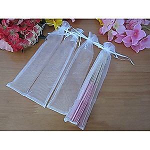 Teanfa Gift Bags 50pcs White Drawstring Organza Folding Hand Fan Pouch Party Wedding Favor Gift Wrapping Supplies 2 x 10 Inches