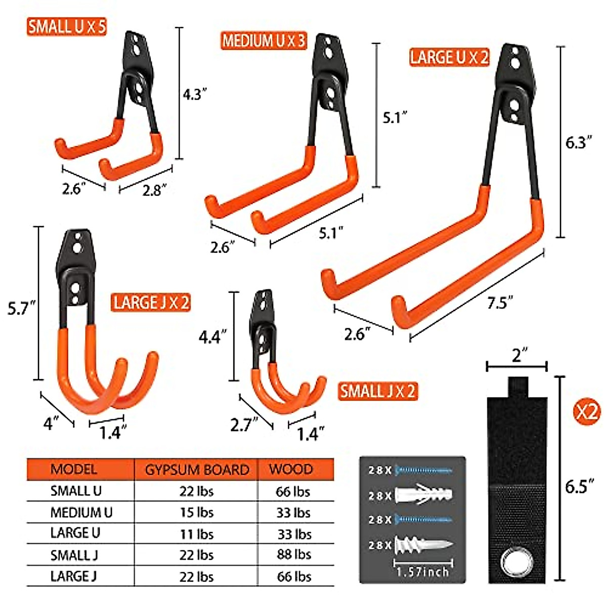 KOFANI Garage Hooks, 16 Pack Steel Heavy Duty Garage Storage Hooks with Anti-Slip Coating, Utility Garage Wall Mount Hooks for Hanging Bike, Ladder and Garden Tools