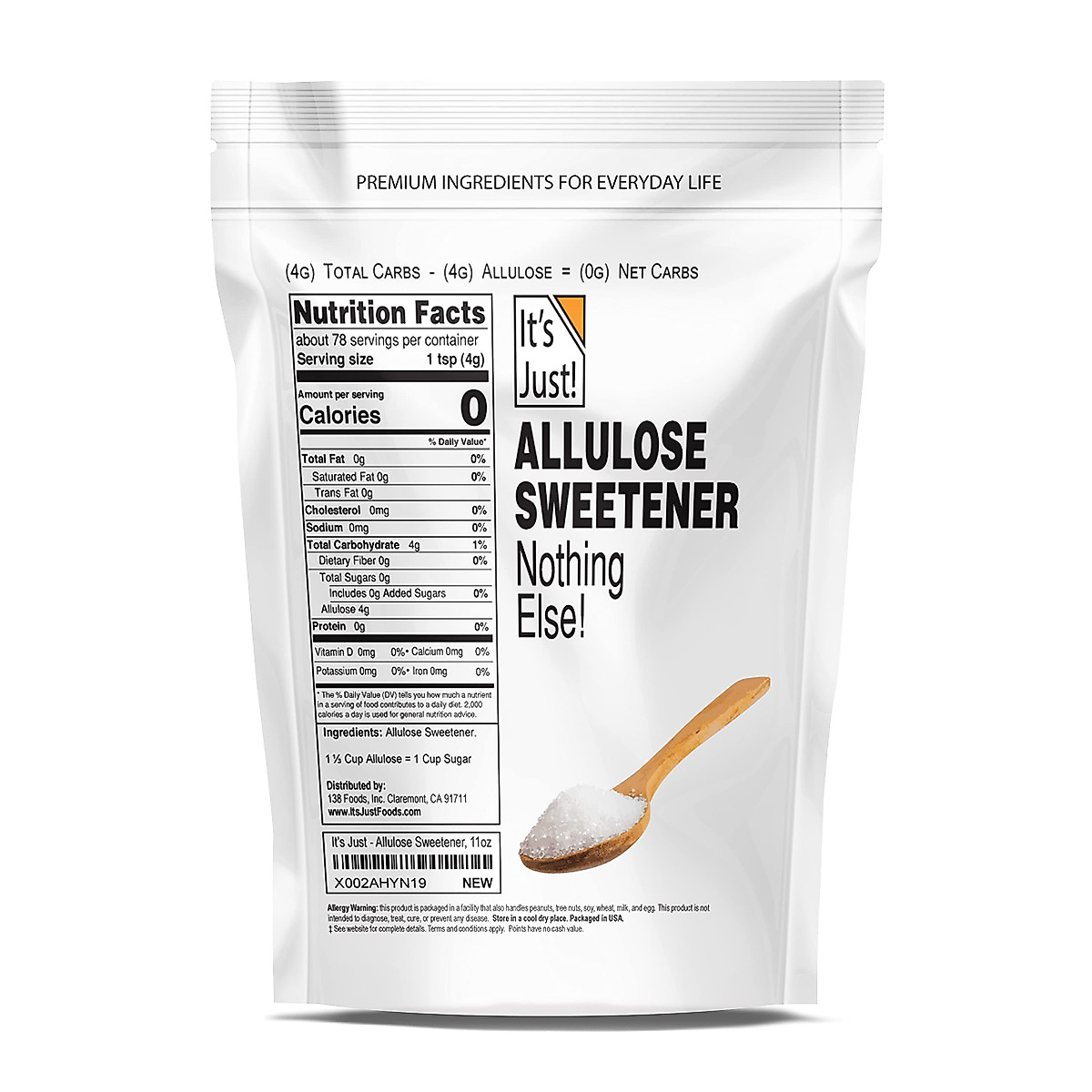 It's Just - Allulose, Sugar Substitute, Keto Friendly Sweetener, Non-Glycemic, Non-GMO (11oz)