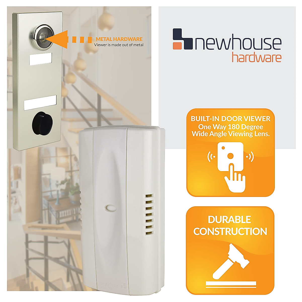 2-Note Mechanical Door Bell Chime and Door Button with Viewer, Silver