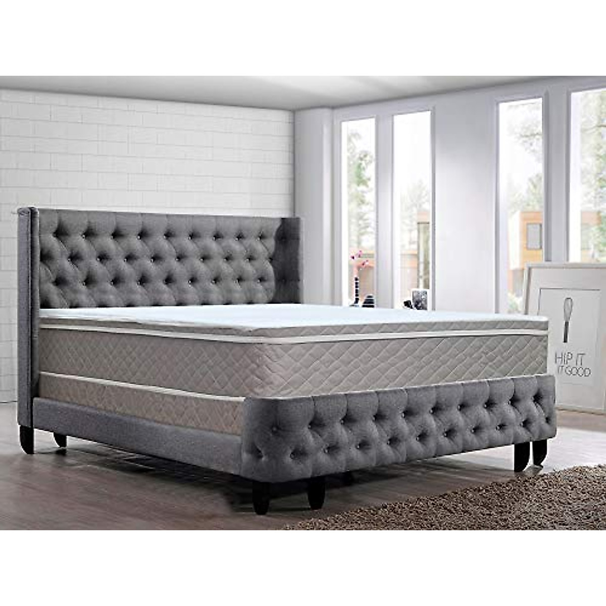 Greaton 11-Inch Medium Plush Foam Encased Hybrid Eurotop Pillowtop Innerspring Mattress and 8" Wood Box Spring/Foundation Set, 75" X 48"