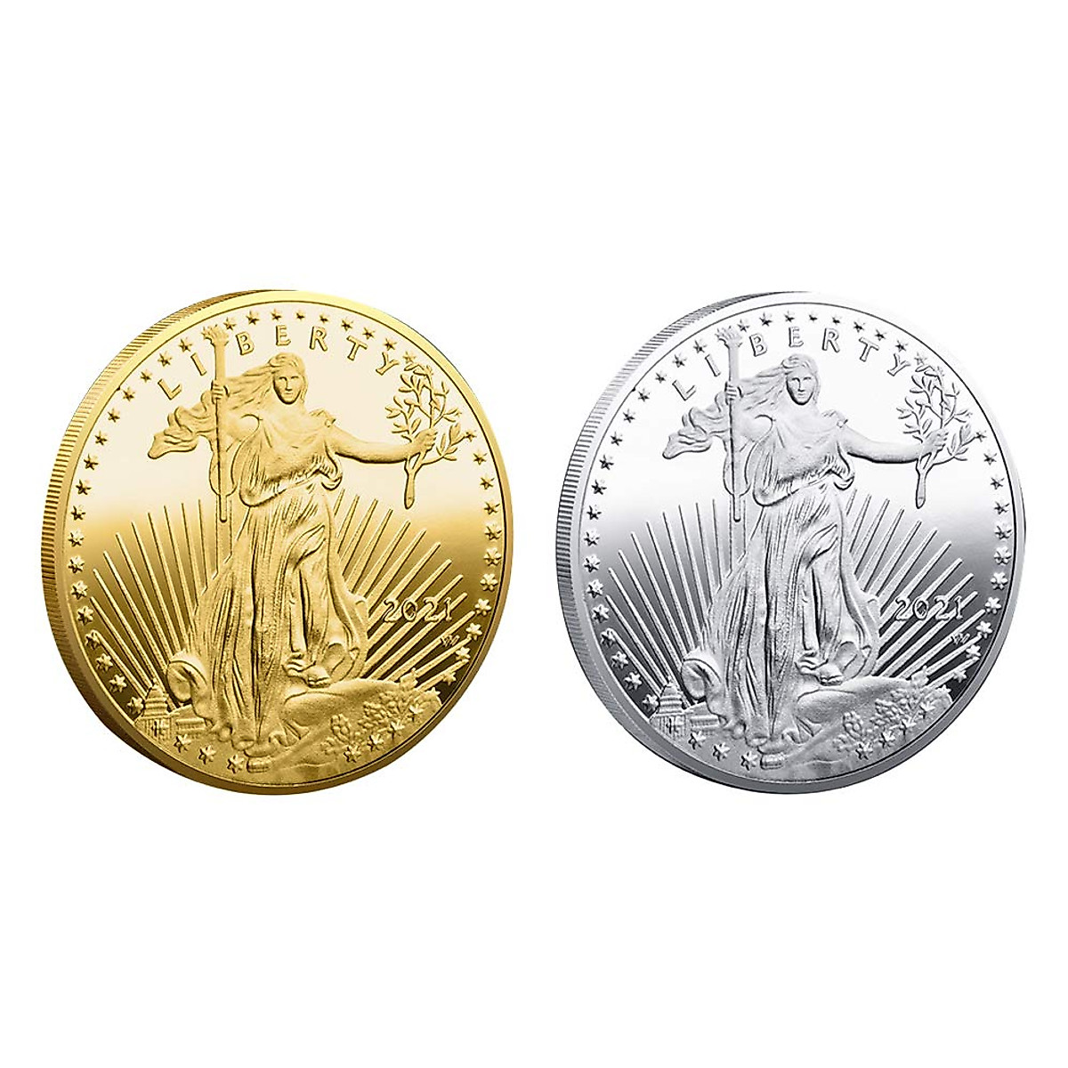 bestkai 2Pcs United State of American 2021 Statue of Liberty Eagle Coin Commemorative Coin Collection Gift Gold Silver 1 57inchX1 57inch