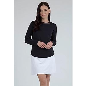 IBKUL Athleisure Wear Sun Protective UPF 50 Icefil Cooling Tech Long Sleeve Crew Neck Top with Under Arm Mesh – 83000 Black Solid S