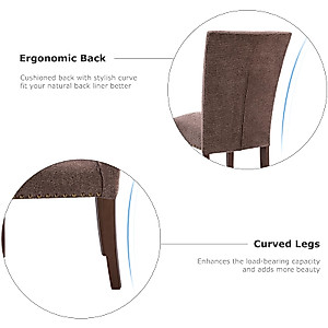 COLAMY Upholstered Parsons Dining Chairs Set of 4, Fabric Dining Room Kitchen Side Chair with Nailhead Trim and Wood Legs - Brown