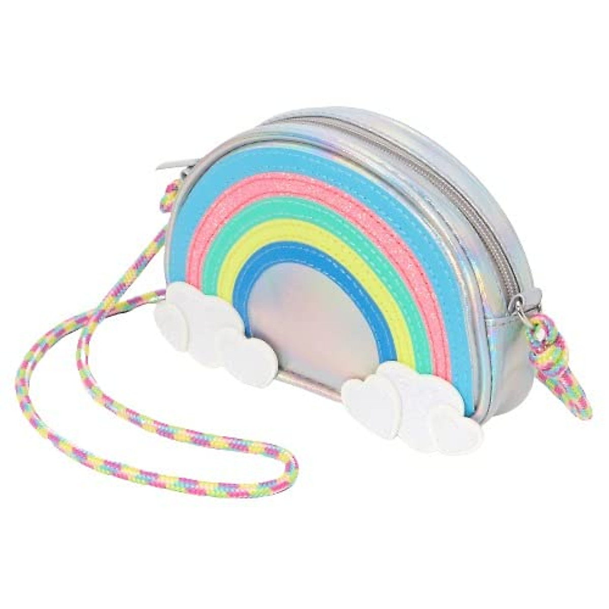 Claire's Club Silver Holographic Rainbow Crossbody Bag with Rainbow Shoulder Strap