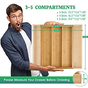 OMISSA Bamboo Expandable Drawer Organizer for Utensils Holder, Adjustable Cutlery Tray, Wood Drawer Dividers Organizer for Silverware, Flatware, Knives in Kitchen, Bedroom, Living Room
