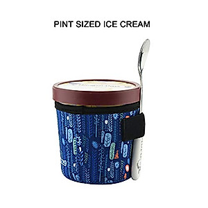 2 Pack Cactus and Plant Pint Size Ice Cream Sleeves Cozy Neoprene Cover with Spoon Holder Cover (Plant)