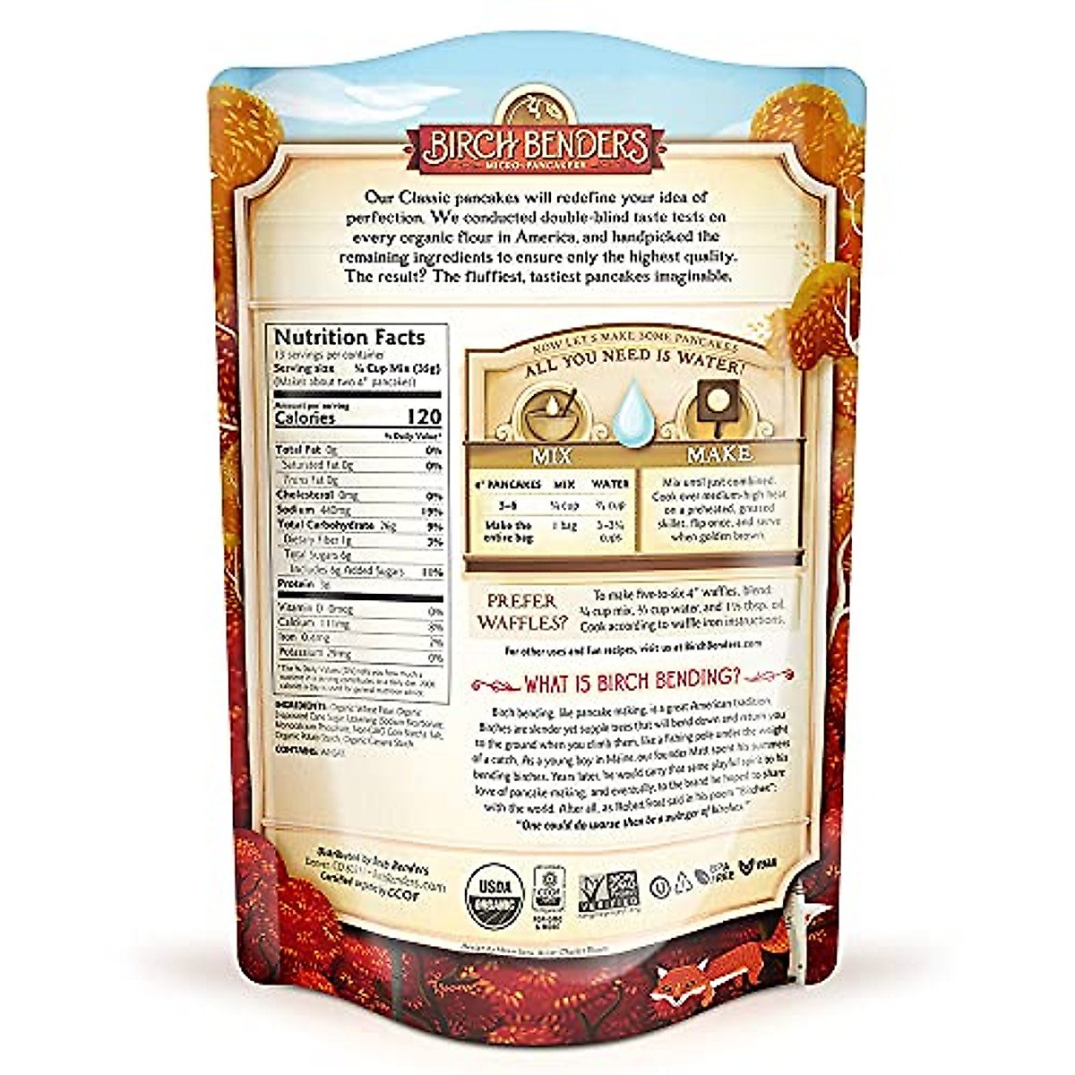 Organic Pancake and Waffle Mix, Classic Recipe by Birch Benders, Whole Grain, Non-GMO, Just Add Water, 16oz (Packaging may vary)