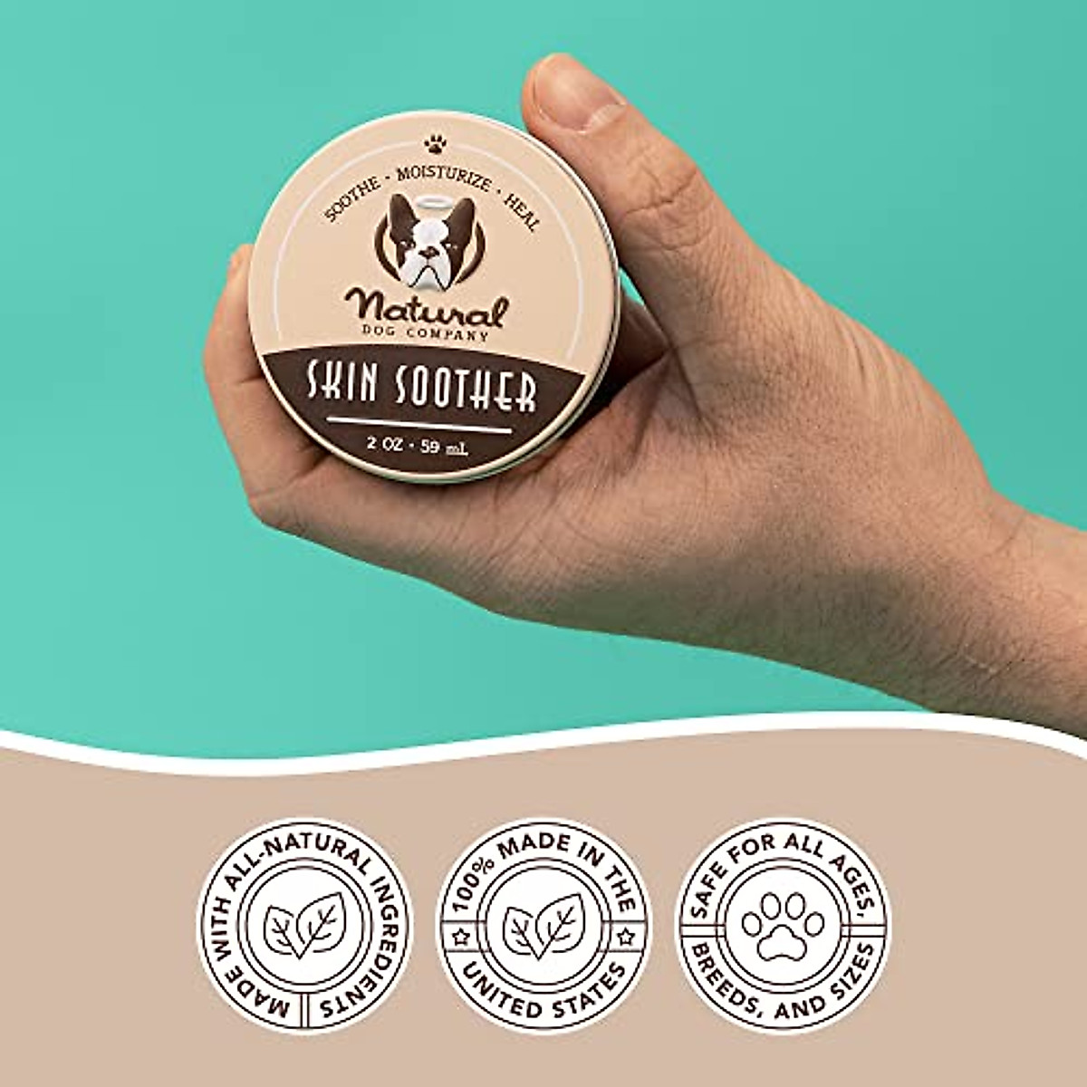Natural Dog Company Skin Soother Bundle, Includes 2oz Tin + 0.15oz Stick, All Natural Healing Balm for Dogs, Relieves Dry, Itchy Skin, Treats Skin Irritations, Wounds, Hot Spots, Dermatitis