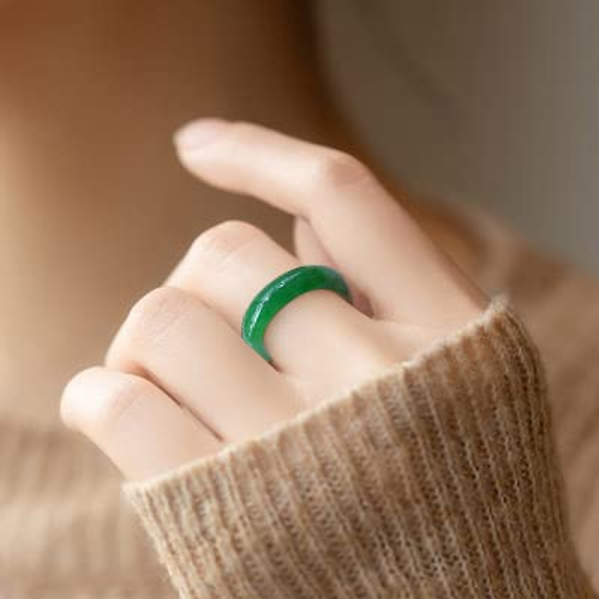 CJIAYUJEW Jade Rings for Women,Good Luck Green Jade Rings for Men,Size 6-12
