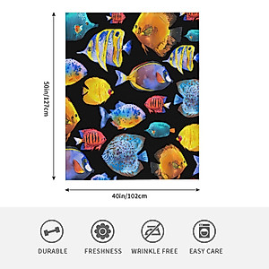 Tropical Fish Blanket Super Soft Warm Fluffy Flannel Colorful Fish Throw Blanket Cozy Fuzzy Plush Fishing Bedding Blanket Gift for Boys Girls Kids Teens Adults Couch Sofa 50"x40"