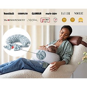 bbhugme Adjustable Nursing Pillow - Breastfeeding, Bottle Feeding, Baby Support - Adjustable Firmness and Fit - Washable Pillow Cover - Feather Blue