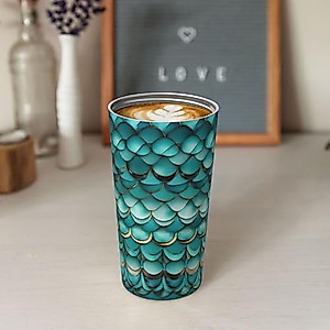 WANGZHAO Mermaid Teal Fish Scale Print Double Wall Stainless Steel Vacuum Insulated Tumbler Cup Home Thermal Cup