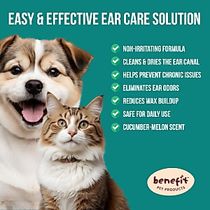 Benefit Pet Products Dog Ear Wipes - Ear Cleaner for Dogs to Prevent Infections, Itching & Odor - Aloe & Eucalyptus, Grooming Wipes - 100 Count