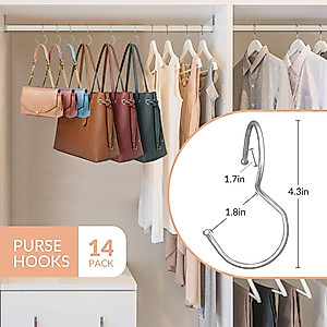 ZEDODIER 14 Pack Purse Hooks for Closet, Backpack Hanger Bag Holder, Closet Accessories Organizer S Hook for Hanging Purses, Handbags, Bags, Belts, Scarves, Hats, Clothes, and Plant, Silver
