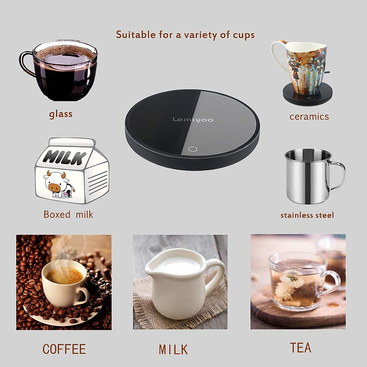 Lemiyoo Coffee Mug Warmer for Desk, Smart Coffee Cup Warmer Plate, Beverage Warmer Auto Shut Off，Candle Warmer Electric for Tea ，Gifts for Birthday,Christmas, Family (Black)