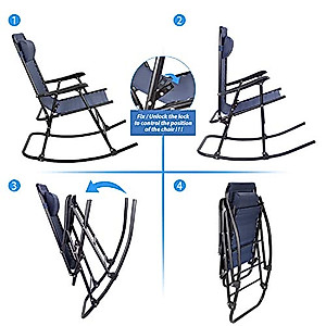 Devoko Patio Rocking Zero Gravity Chair Outdoor Wide Recliner Chair for Lawn Beach Camping Poolside with Headrest Pillow (Light Blue)