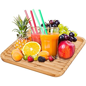 Bearstar 2-Pack Bamboo Square Plates ,12 Inches Cheese Plates Coffee Tea Serving Tray Fruit platters Party Dinner Plates Sour Candy Tray