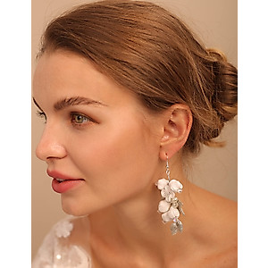 BERYUAN White Flower Earings Wedding Earrings for Brides Bridal Bridesmaids Earrings Accessories Prom Earrings Esthetics