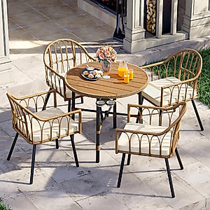 YITAHOME 5 Pieces Outdoor Patio Dining Table Chair Set,Wicker Patio Dining Set,Outdoor Rattan Dining Table Set for Patio, Backyard, Balcony, Garden (with Umbrella Hole), Beige
