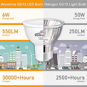 winshine GU10 LED Bulb, 50W Halogen Equivalent Light Bulbs, 3000K Warm White 2 Prong Base GU10 Bulb, LED Halogen Replacement Bulbs for Recessed Track Light 120V 550LM 120 Degree, Non-Dimmable 6 Pack