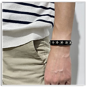 Xusamss Hip Hop Alloy Star Wristband Leather Cuff Bracelet,7.5inches