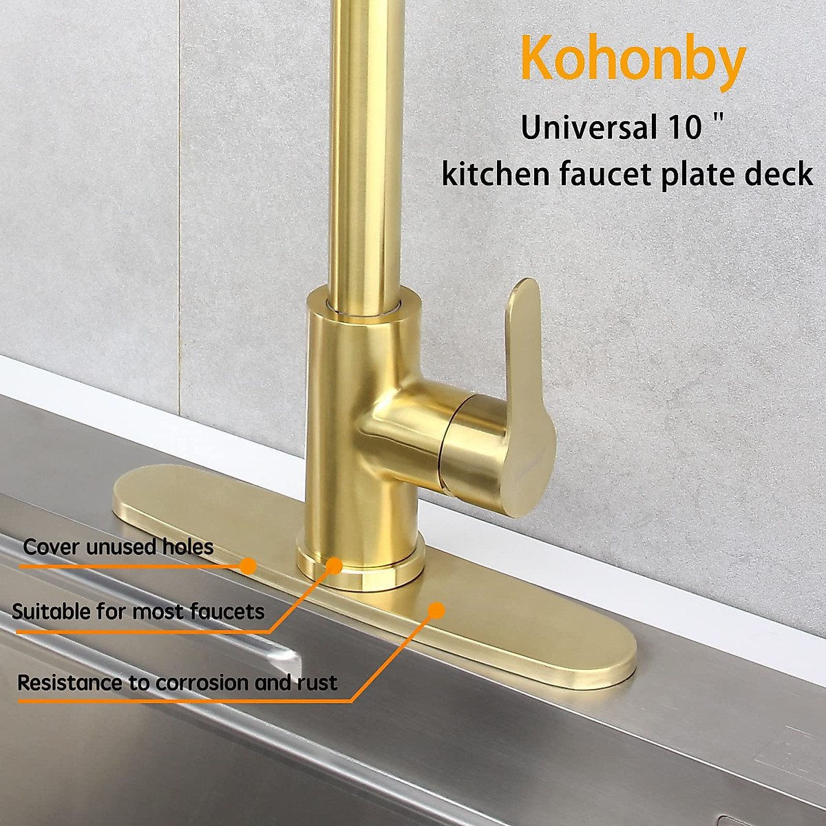 Kohonby Hole Cover Deck Plate Escutcheon 10 Inch for Bathroom or Kitchen Sink Faucet Single Hole Stainless Steel Brushed Gold Faucet Deck Plate