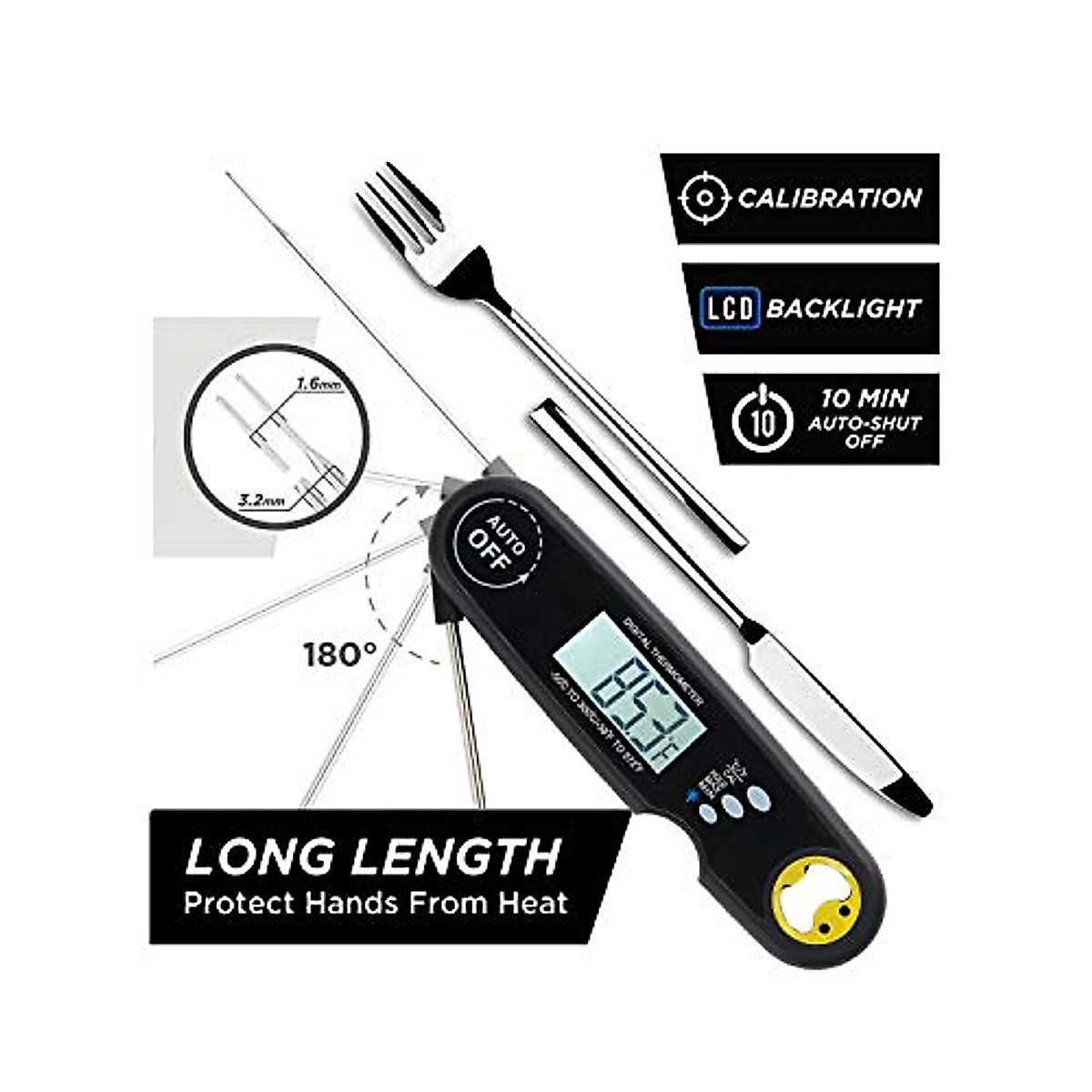 Instant Reading Meat Thermometer-Best Waterproof with Extra Long Probe,Ultra Fast Thermometer, with Backlit LCD Digital Thermomete Outdoor Cooking, BBQ and Kitchen Cooking Food Thermometer