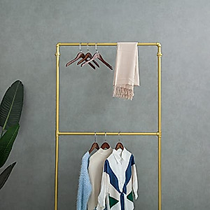 CIVANA 2 Tiers Iron Pipe Clothing Rack, Garment Display Shelf, Commercial Clothes Hanger, Retail Cloth Hanging Bar, Steampunk Style, Gold, 78.7inch