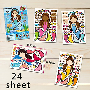 Mermaid Stickers,Make Your Own Mermaid Stickers,Make A Mermaid Stickers DIY Stickers Perfect For Mermaid Party Supplies & Favors for Kids Goodie Bag Filler Rewards (24 Sheets) (Make-A-Mermaid Stickers)