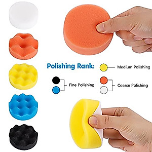 Benavvy 39pcs Drill Polishing Pad Kit, 2 in 1 Car Foam Drill, 7pcs 5" & 31pcs 3" Buffing Pads Compound Automotive Polisher for Drill