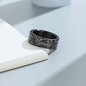 Adreamz 8mm Computer Circuit Board Pattern Ring - Spinner Fidget Ring for Men, Anxiety Relieving Fidget Black Stainless Steel Ring For Men Programmer Wedding Ring 11