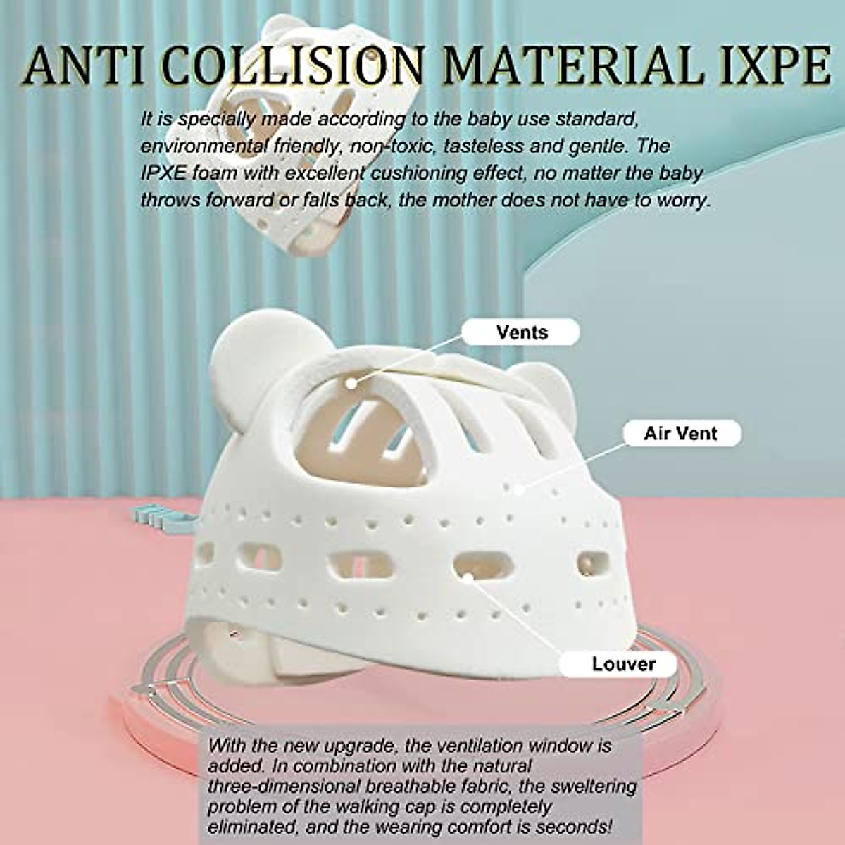 ESUPPORT Baby Adjustable Safety Helmet Headguard Protective Harnesses Hat Providing Safer Environment When Learning to Crawl Walk Play (Grey-1)