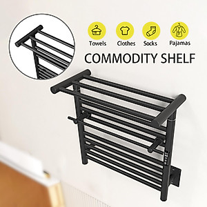P&Bhursri Heated Towel Rack for Bathroom, Towel Warmer with Top Shelf, Wall Mounted Towel Warmer Rack, Hard-Wired/Plug-in, Matte Black