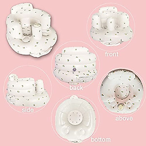 Swity Home Baby Inflatable Seat for 3-36 Months, Built in Air Pump Infant Back Support Sofa, Protect Spine, Safe Toddler Feeding/Shower Chair for Learning to Sit Up (Olive Flowers, Off-White)