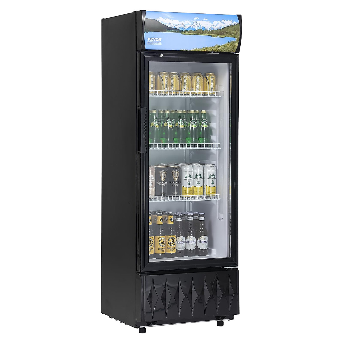 VEVOR Commercial Merchandiser Refrigerator, 6.8 Cu.Ft / 195L Beverage Refrigerator Cooler Merchandiser, Glass Door Display Refrigerator Upright Fridge with 3 Adjustable Shelves, Customizable Lightbox