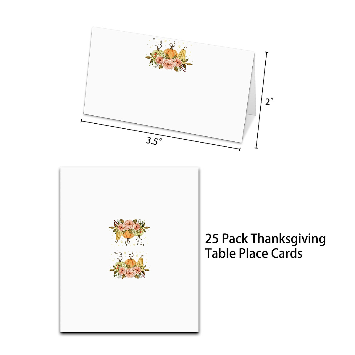 Fall Thanksgiving Table Place Cards, Orange Pumpkin Blank Seating Place Card for Table, 25 Pack Buffet Food Tent Labels, Double Design Name Cards, Thanksgiving Day Party Decorations(01)