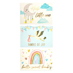 Pipilo Press 24 Sets Unisex Baby Shower Cards with Envelopes and Sticker Seals, 6 Designs for Girl or Boy (4 x 6 In)