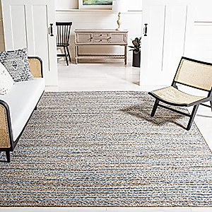 SAFAVIEH Cape Cod Collection 3' x 5' Natural / Blue CAP250A Handmade Flatweave Jute Area Rug