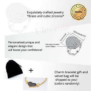 Uloveido Disco Ball Party Mushroom Shape Rings Rhodium Plated CZ Stone, Silver Color Engagement Wedding Band Ring for Women (Size 6) PJ4297