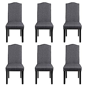 Yaheetech Dining Chairs with Rubber Wood Legs and Non-Woven Fabric Armless Chairs for Kitchen Living Room Hotel Wedding Lounge Reception, Set of 6, Dark Gray