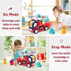 Fartoier Baby Toys 12-18 Months Fire Truck Musical Toys for 1 2 3 Year Old Boys Girls with Fireman/Ladder/Light, Early Educational Infant Toddler Toys 6 to 12 Months Birthday Ages 1-3