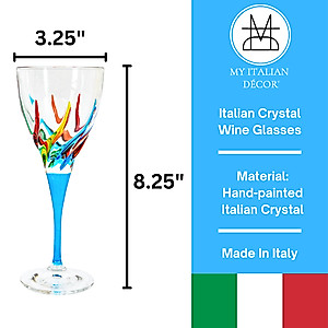 Italian Crystal Trix Wine Drinking Glasses, Set of 2, 8 oz Glasses, Elegant Stemware, Hand Blown Wine Glasses, Crystal Wine Glasses for White or Red Wine, Wedding Glasses, Made in Italy