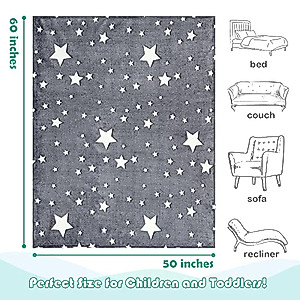 Glow in The Dark Blanket 50" x 60" Throw Blanket Gifts for Kids Boys Soft Plush Microfiber Flannel Blanket for Kids and Adults (Grey - Star, 50"×60")