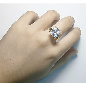 FLYYQMIAO 18K Gold Plated 2.5 Carat Square Cubic Zirconia Solitaire Engagement Wedding Ring Women's Thin Band CZ Promise Ring (7#)