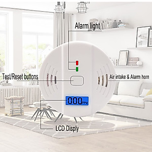 Carbon Monoxide Detectors, CO Monitor Alarm Detector Complies with UL 2034 Standards,CO Sensor with LED Digital Display for Kitchen Bathroom Bedroom Coal Stove