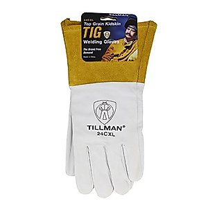 John Tillman X-Large 14 12" Pearl and Gold Premium Top Grain Kidskin Unlined TIG Welders Gloves with 4" Cuff and Kevlar Thread Locking Stitch (Carded) (TIL24CXL)