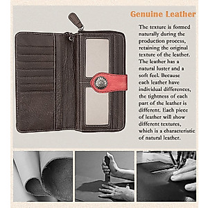 LETEULO Women's Leather Wallet Vintage Clutch Wallets Card Organizer Purse with Clutch Strap (Red)