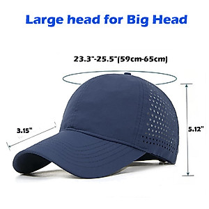 PoKids Men Quick Dry Hat Oversize XL Men Women Baseball Hat Lightweight Mesh Hat Running Outdoor Sport Cap(23.3"-25.5") Blue