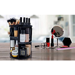 360 Rotating Makeup Organizer, DIY Adjustable Cosmetics Carousel Spinning Holder Storage Rack, Large Capacity, Eliminates Bathroom Countertop Clutter, Black, Luxx Chicc (Black)
